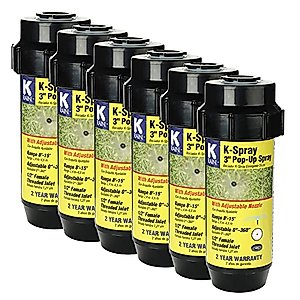 K-Spray- 3" Professional Pop-Up Sprays- 6Pack w. 15' Adjustable Pattern Nozzles(0°-360°)