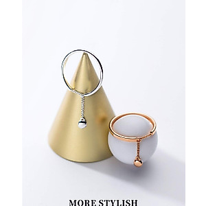 Simple Dangling Ball Stacking Rings Sterling Silver 925 for Women Adjustable Minimalist Dangling Charm Threader Tassel Chain Promise Eternity Ring Finger Band (White Gold)