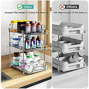 Fulpower 3 Tier Bathroom Organizers with Dividers, Clear Medicine Cabinet Organizer Pull-Out Under Sink Organizers, Multi-Purpose Storage Organizers for Skincare Cosmetic Pantry 2 Pack
