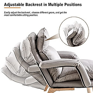 CLIPOP Modern Living Room Accent Chair with Ottoman, Comfy Linen Armchair with Adjustable Backrest(5 Angles), Solid Wood Legs, Leisure Upholstered Single Sofa Chair with Footrest,Grey