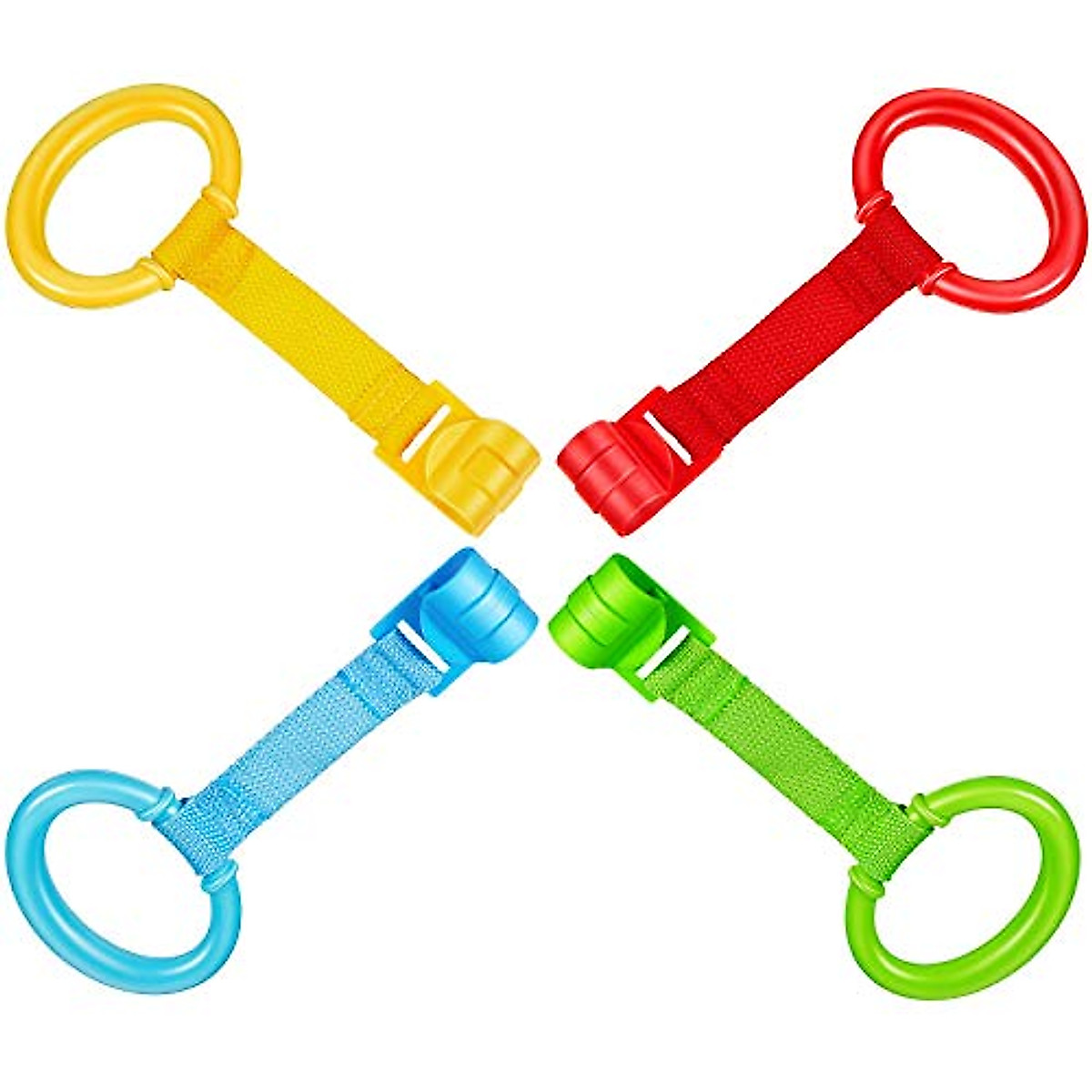 4 Pieces Baby Stand Up Walker Tool Ring for Playpen Toddler Crib Hooks General Use Toddler Training Ring Baby Toys Bed Rings for Baby Stand Up (Yellow, Red, Green, Blue)