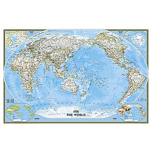 National Geographic World, Pacific Centered Wall Map - Classic - Laminated (46 x 30.5 in) (National Geographic Reference Map)
