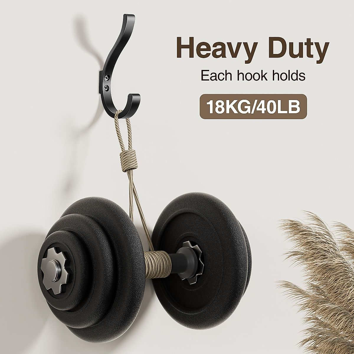 jockcaras Large Wall Hooks for Hanging Coat/Backpack - 5.4'' Huge 40LBS Heavy Duty Hanger Wall Mount Screw in, for Towel, Closet, Robe, Bag, Outdoor, Black 4 Pack