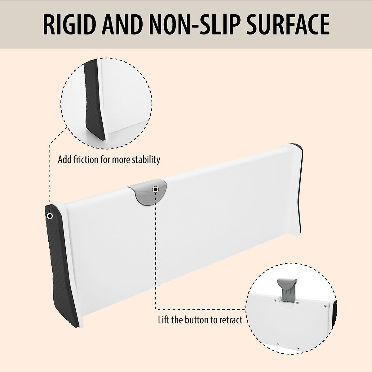 Drawer Dividers Adjustable for Clothes by Maginare, Pack of 5, Easy Locks in Place, EVA Foam Ends, 4" High, Expandable 11-17", Sturdy, for Bedroom, Bathroom, Closet, Office