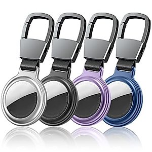 4 Pack Air tag Holder, Air Tag Key Ring, Keychain AirTags Case with Anti-Lost Keyring, Finder Items Airtag for Luggage Dog Cat Pet Collar Holder(Metal-4 Pack)