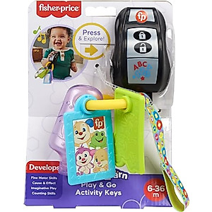 Fisher-Price Baby Travel Toy Laugh & Learn Play & Go Activity Keys with Learning Music, Teether & Mirror for Infants Ages 6+ Months