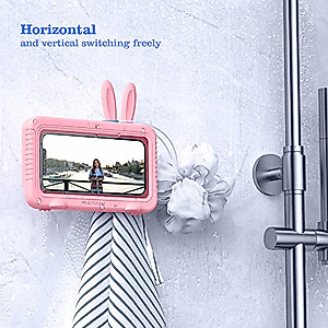 nediea Shower Phone Holder Waterproof, Cute Bunny 360° Rotation Bathroom Phone Case, Strongly 3M Adhesive Wall Mount Phone Holder for Bathroom, Kitchen, Sink, Support up to 6.8" Smartphones (Pink)