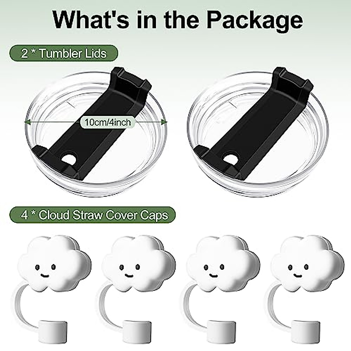 DazSpirit 4Pcs Cloud Straw Cover Caps and 2Pcs Spill-Proof Tumbler Lids for1.0 40oz Tumbler Cups and 8-10mm Straws, BPA-Free, Dishwasher-Safe, Suitable for Travel Picnic Hiking