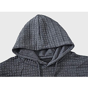 Yundobop Men's Pullover Hoodies Plaid Jacquard Long Sleeve Drawstring Hipster Casual Hooded Sweatshirts with Kanga Pockets Grey L