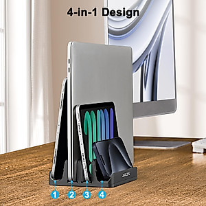 JARLINK Adjustable Vertical Laptop Stand, Desktop Stand Adjustable Laptop Holder with 2 Slots (up to 17.3 inches), Compatible with All MacBook Pro/Air/Microsoft Surface, Newly Designed, (Black)