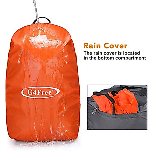 G4Free 45L Hiking Travel Backpack Waterproof with Rain Cover, Outdoor Camping Daypack for Men Women (Dark Grey)