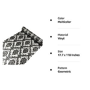 Yifely Retro Black Damask Furniture Paper Self-Adhesive Shelf Liner Light Grey Table Dresser Decor Sticker 17.7 Inch by 9.8 Feet