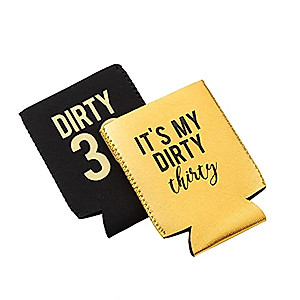 Dirty Thirty Decorations, 30th Birthday Can Coolers and 1 METALLIC Gold"It's My Dirty 30" Cooler, Set of 12, Black and Gold 30th Birthday Can Cooler, Perfect for Birthday Parties,Birthday Decorations!