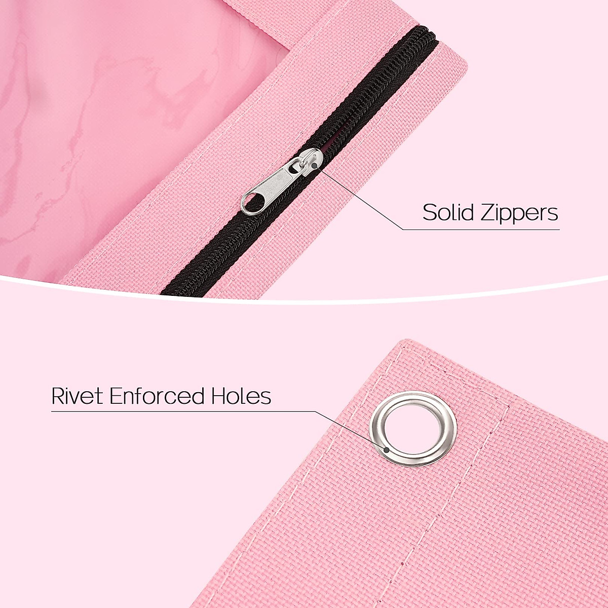 Sooez Pencil Pouch for 3 Ring Binder, 2 Pack Binder Pencil Pouch with Clear Window Pencil Bags with Zipper & Reinforced Grommets, Pencil Case for Binder Pink & Grey