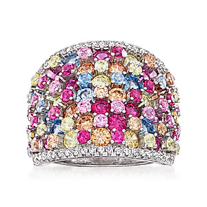 Ross-Simons 4.10 ct. t.w. Multicolored Simulated Sapphire and .20 ct. t.w. CZ Wide Ring in Sterling Silver. Size 9