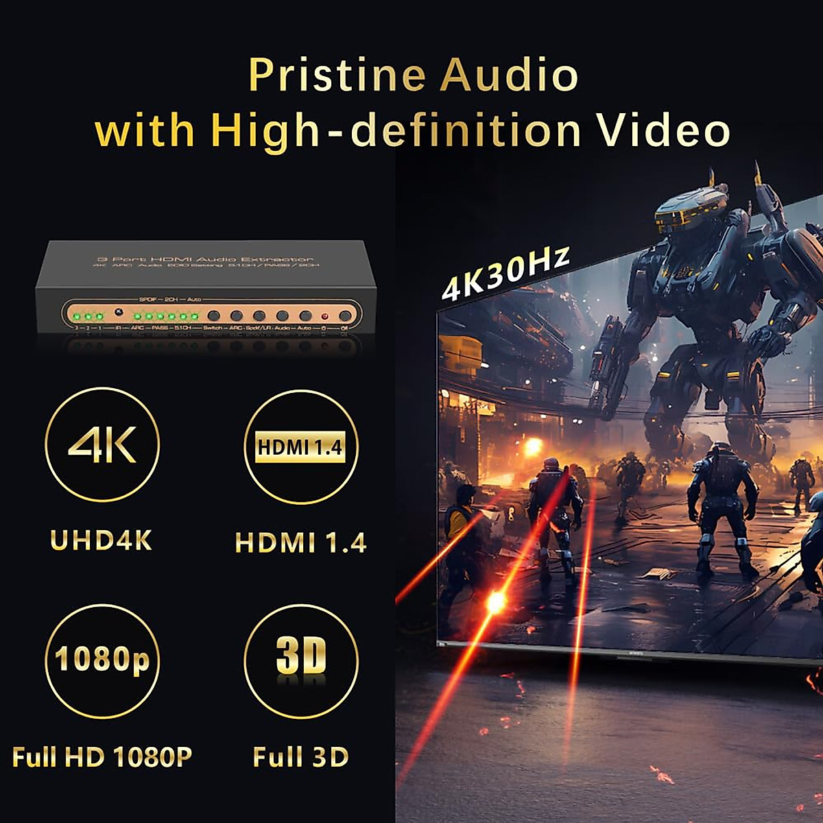 iArkPower 3 in 1 Out HDMI Switch Audio Extractor 4K@30Hz HDMI Switcher with Optical RCA L/R Audio Out