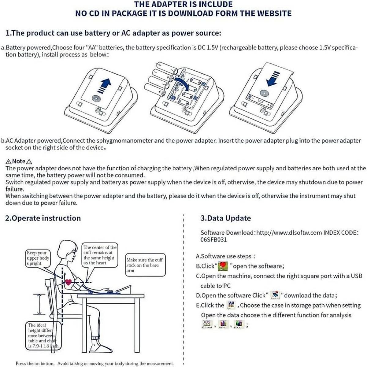 CONTEC-08A Blood Pressure Monitor-Automatic Digital BP Machine with 3 Sizes Cuff for Home Use,Large LCD Display,for 3 User 3x100 Memory