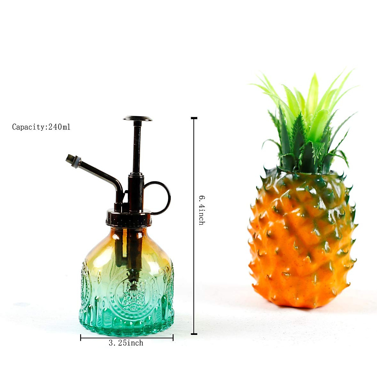 Hniuyun Glass Plant Mister Spray Bottle, 6.4 All Vintage Plant Spritzer Watering Can, Bronze Plastic Top Pump, Plant Mister Glass Watering Garden Tool (Yellow Green Gradient)