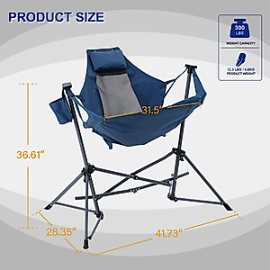 LET'S CAMP Hammock Chair Portable Camping Chair Oversized Folding Rocking Chair with Headrest and Cup Holder for Travel, Picnic, Patio, Fishing, Supports 300lbs
