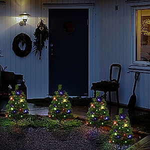 4-Pack Christmas Tree Solar Pathway Lights Outdoor Waterproof Garden Stake Lights Holiday Decor for Patio Yard Driveway