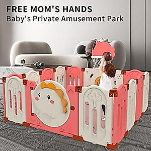 Baby Playpen, Foldable Baby Playard/Portable Spacious Baby Fence, Kids Activity Centre Safety Play Yard Home, Kids Activity Centre Safety Play Yard Home (14 Panel) (Red)