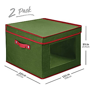 ZOBER Holiday Accessory and Decor Storage Box 2-pack with Decorative Trim, Holiday Storage Solution, Green