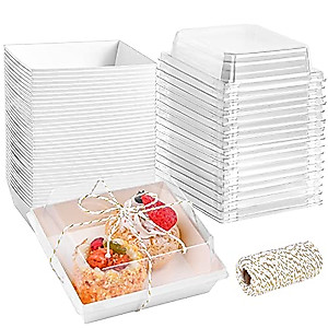 ZORRITA 50 Pack Paper Charcuterie Boxes with Clear Lids, Disposable Sandwich Boxes Square Cake Box To Go Food Containers for Bakery, Strawberries, Cake Slice and Cookies (White)