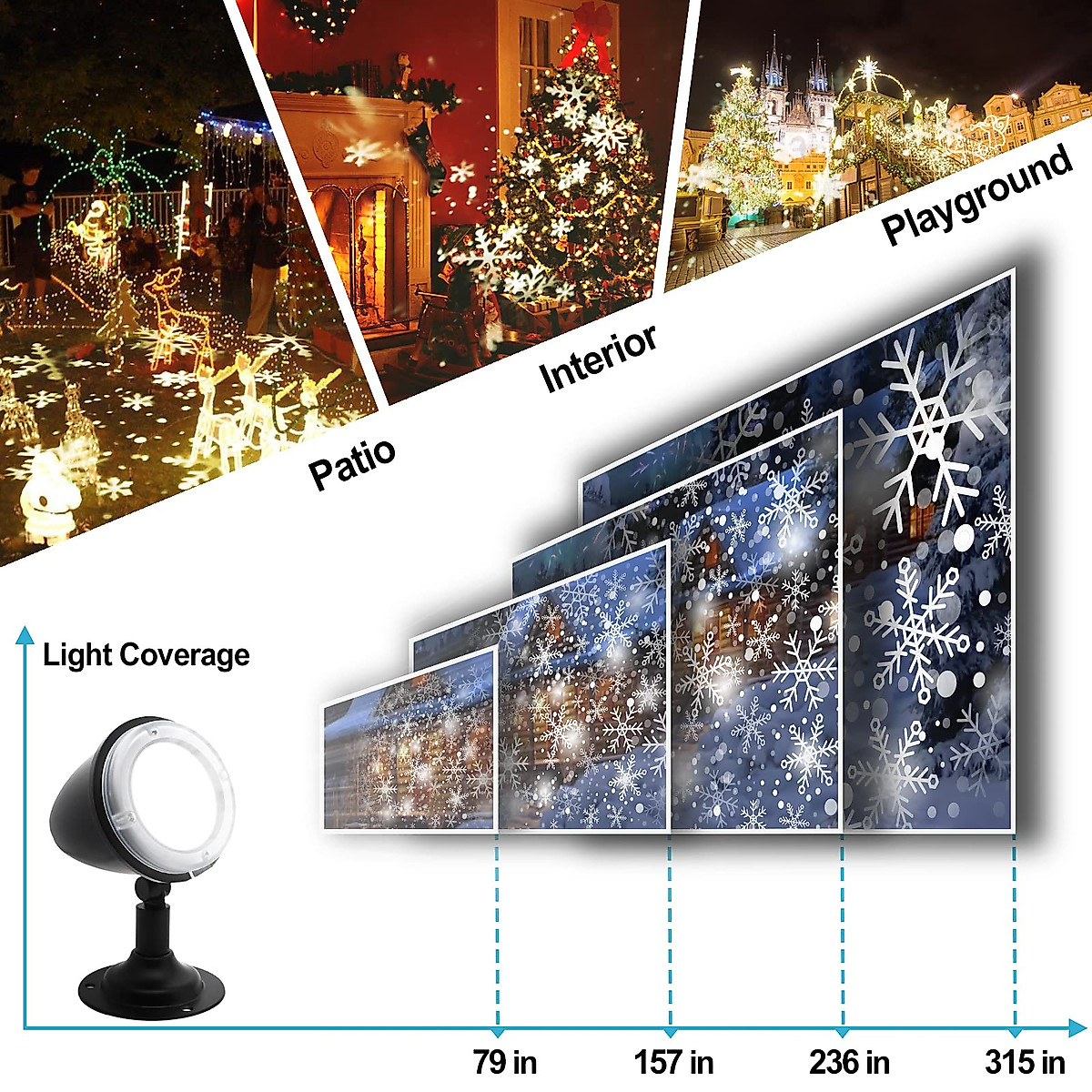 Lovinberry Christmas Snowflake Projector Lights Outdoor, Indoor Night Lights Snowfall, Home Decorative Lights for Garden Yard Wall Patio, LED Lighting for Xmas Holidays Wedding Party
