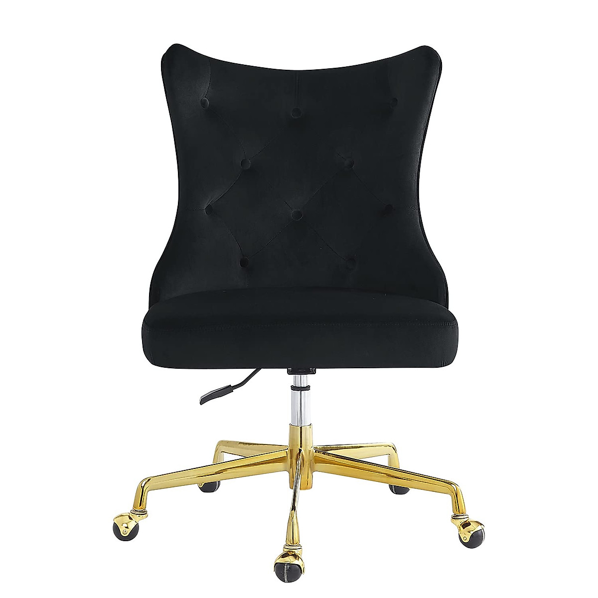 24KF Upholstered Tufted Button Velvet Office Chair with Golden Metal Base,Adjustable Height Swivel Office Chair -Black