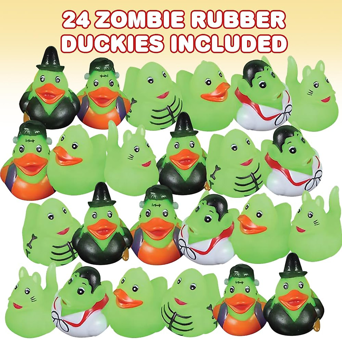 ArtCreativity Halloween Glow-in-The-Dark Mini Rubber Duckies, Set of 24, Variety of Halloween Characters, Trick or Treat Supplies, Goodie Bag Fillers, Party Favors, Halloween Themed Bathtub Toys