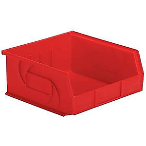 Hang & Stack Storage Bin, Red, Plastic, 10 7/8 in L x 11 in W x 5 in H, 40 lb Load Capacity