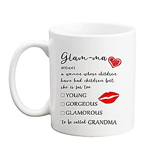 Qsavet Grandma Gifts From Grandchildren, Funny Glamma Mug, Pregnancy Announcement For Grandmother, New Grandma Gifts First Time, Christmas Birthday Retirement Gifts For Nana Gigi Mimi 11oz Coffee Mug