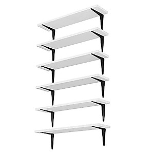 Wallniture Arras Floating Shelves for Living Room Decor, 24" Wall Shelves Office & Kitchen Organization, White Long Bookshelf Set of 6