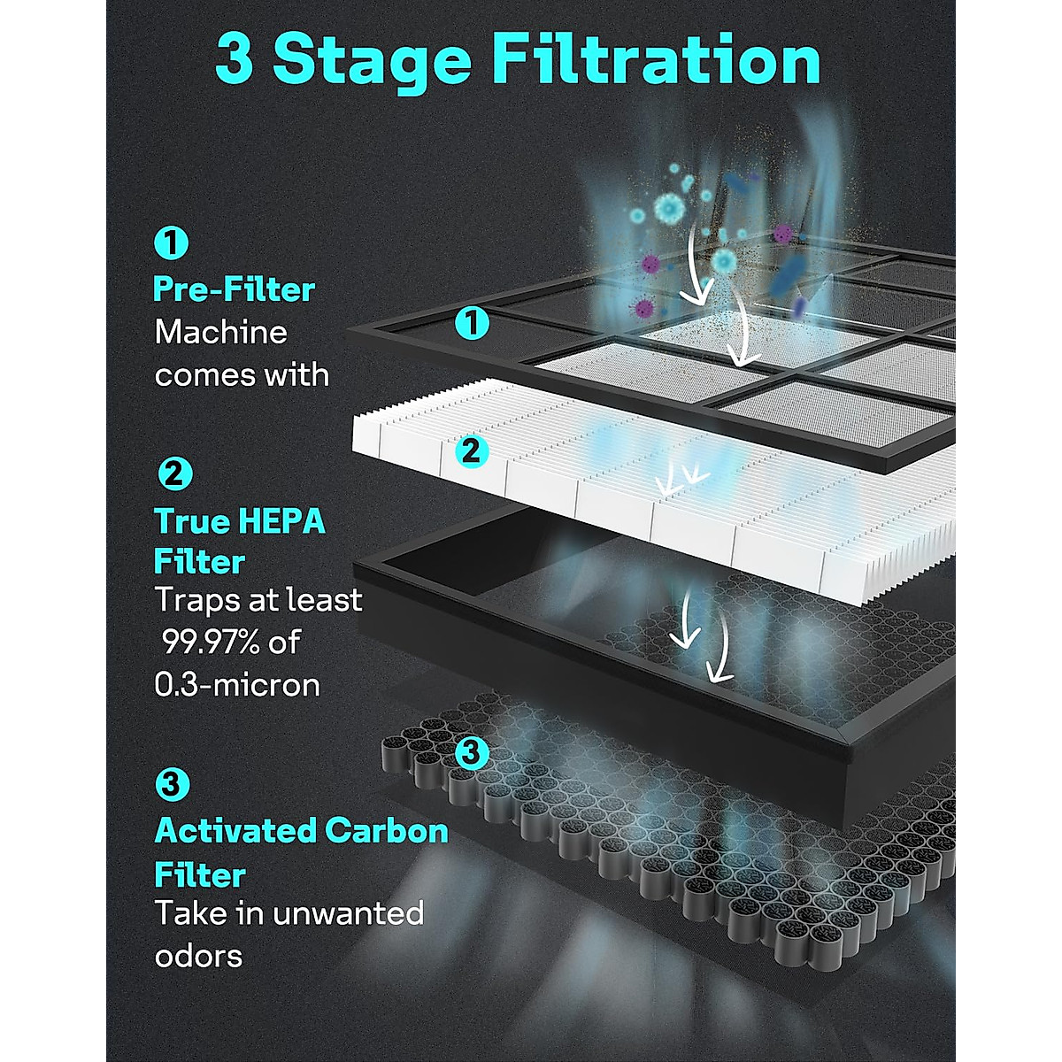 Leemone 2 Pack Vital 200S Replacement Filter Compatible with LEVOIT Vital 200S Air Puri-fier, 3-in-1 H13 True HEPA Activated Carbon Filter, Vital 200S-RF