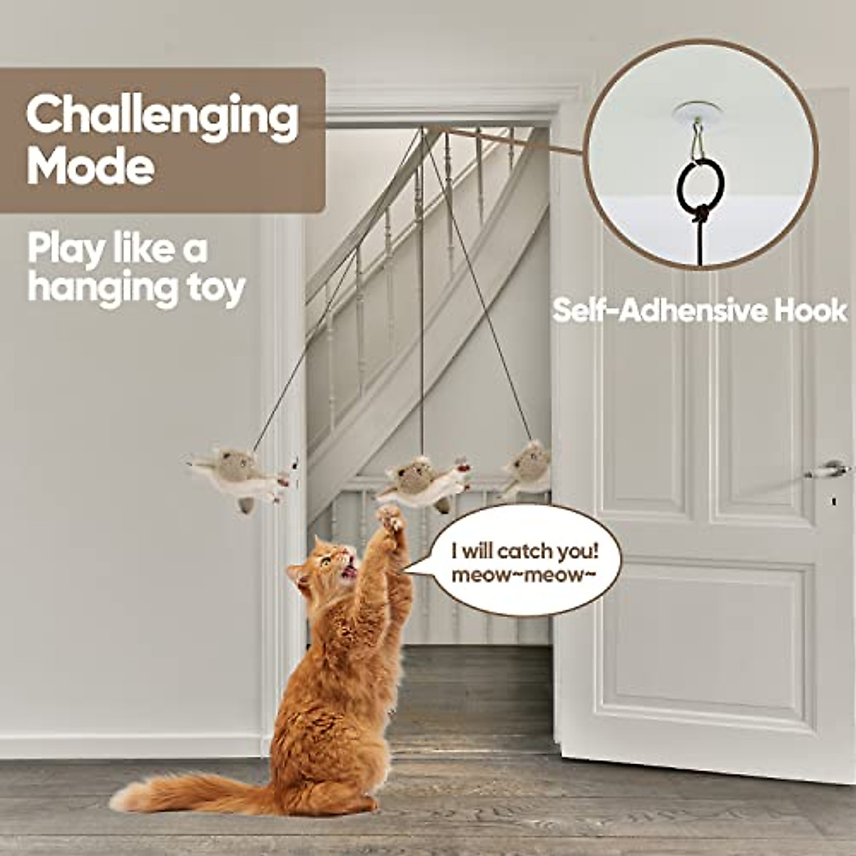 PETFUTURE Cat Toys for Indoor Cats, Rechargeable Interactive cat Toys with Catnip and Beating Wings, Chirping Cat Toys for Bored Cats, Flapping Mouse Kitten Toys for Cat Birthday Gift