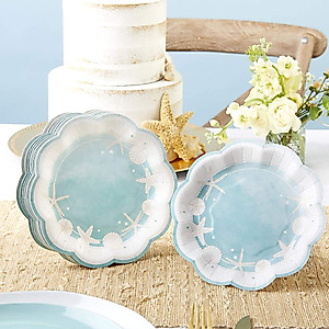 Kate Aspen Beach Party 7 in. Decorative Premium Paper Plates (350 GSM weight -Set of 16) - Perfect for Bridal Showers and Weddings