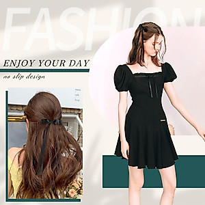 VOBOBE 2PCS Hair Bows for Women Girls, Tassel Ribbon Bowknot Hair Clips Barrettes for Girl with Small Long Tail Solid Satin Hair Accessories (Black-Glitter)