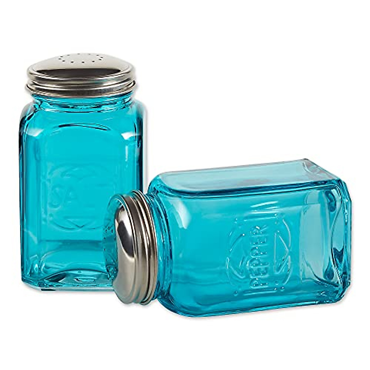 RSVP International Retro Glass Salt & Pepper Shaker | Stainless Steel Lids |, 8 oz, Turquoise