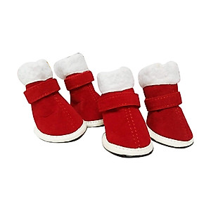 URBEST 2 Pairs Santa Red Detachable Closure Christmas Puppy Cute Dog Winter Shoes Boots (4#, Red)