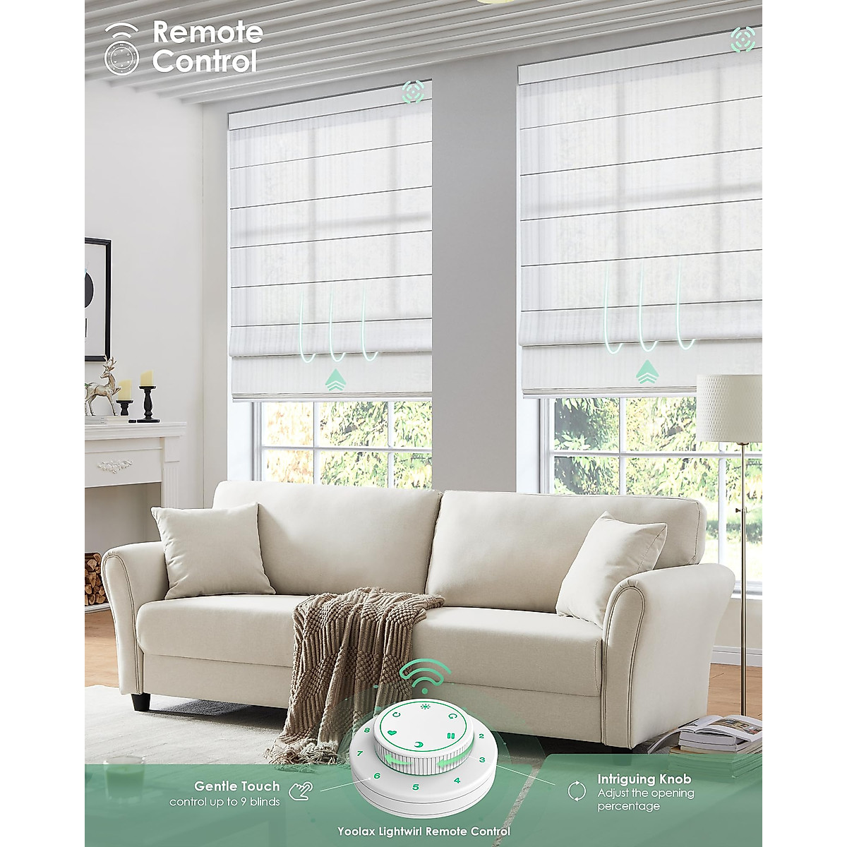 Yoolax Motorized Roman Shade Half-Shading Classic Fold Smart Blind Capable with Alexa & Google Home, Electric Window Shade Customize, Fabric Samples of Motorized Roman Shade, Multi-Color