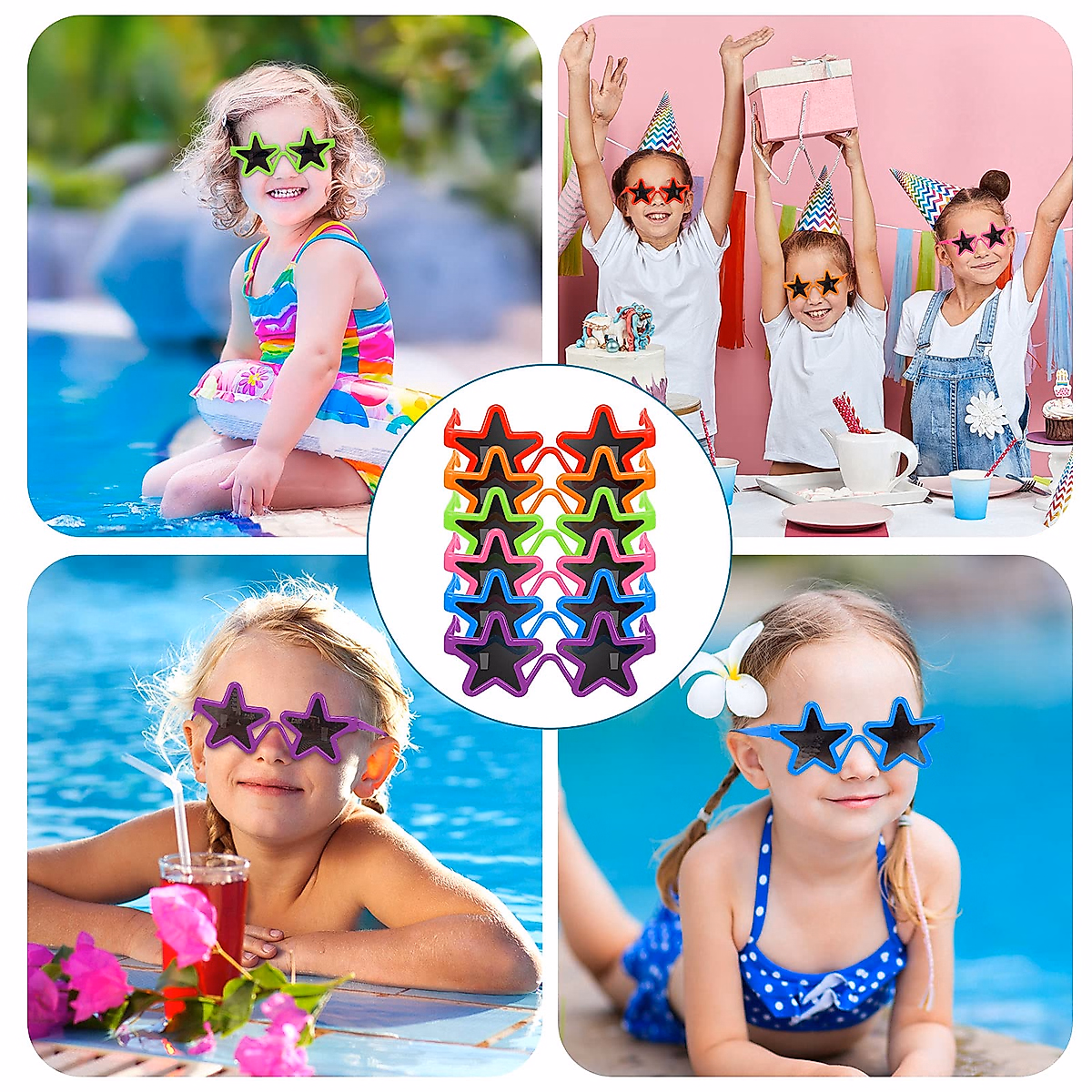 Frienda 24 Pairs Kids Star Sunglasses Neon Star Sunglasses Star Glasses for Summer Beach Pool Birthday Party Favors(Multicolor)