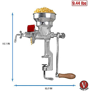 Victoria Manual Low Hopper Grain Grinder, silver, red