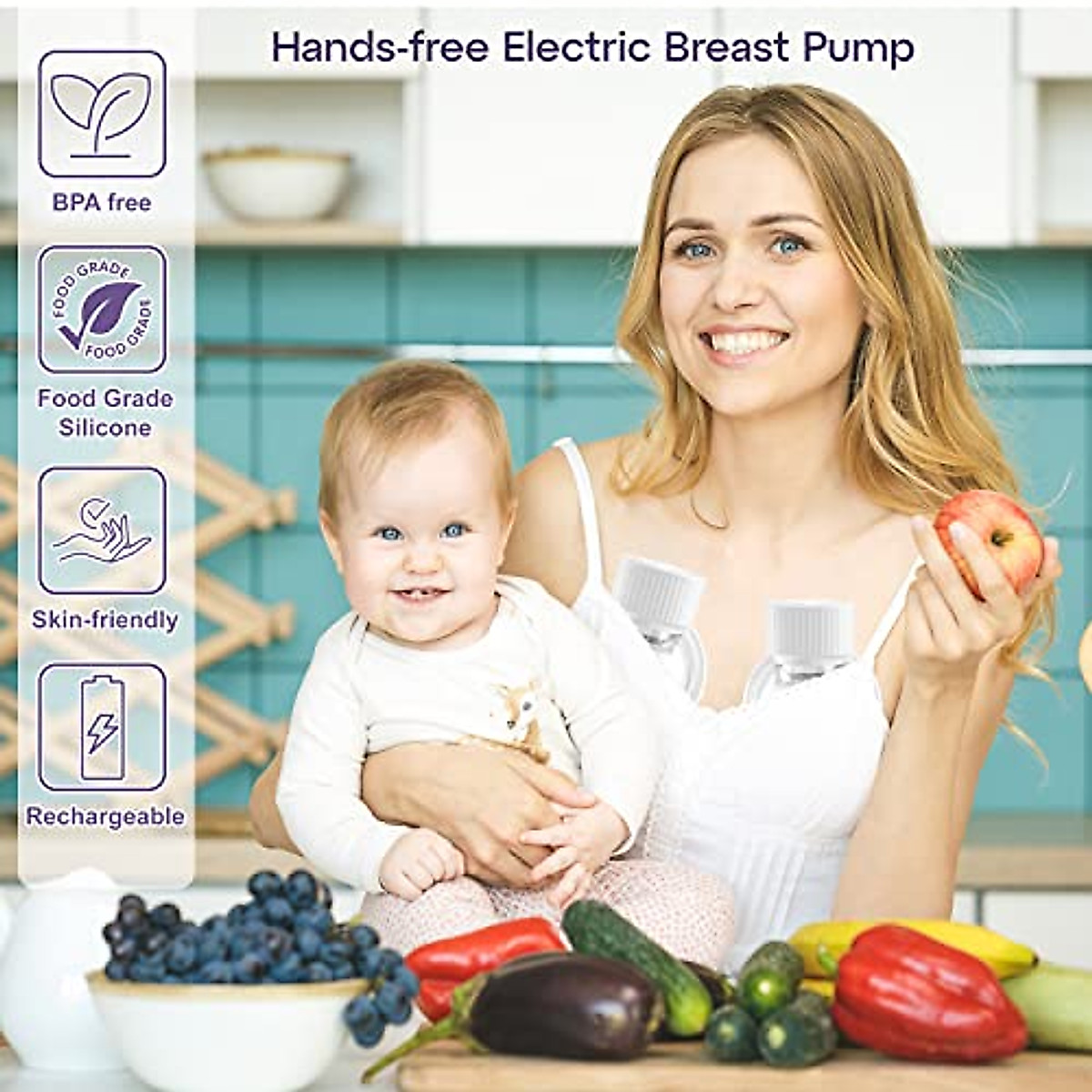 KidzPros Wearable Breast Pump, Hands Free Breast Pump, Portable Electric Breast Pump, 3 Modes & 9 Levels, LCD Touch Screen Display, Wearable Milk Extractor, BPA Free Breastfeeding (1pc)