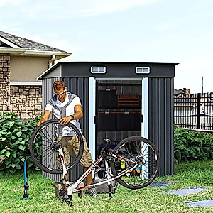 6' x 4' Outdoor Storage Shed, Outdoor Metal Storage Sheds with Sliding Door for Bike, Garden Shed Small Tool Outside Storage Cabinet for Backyard, Patio, Lawn, Flat