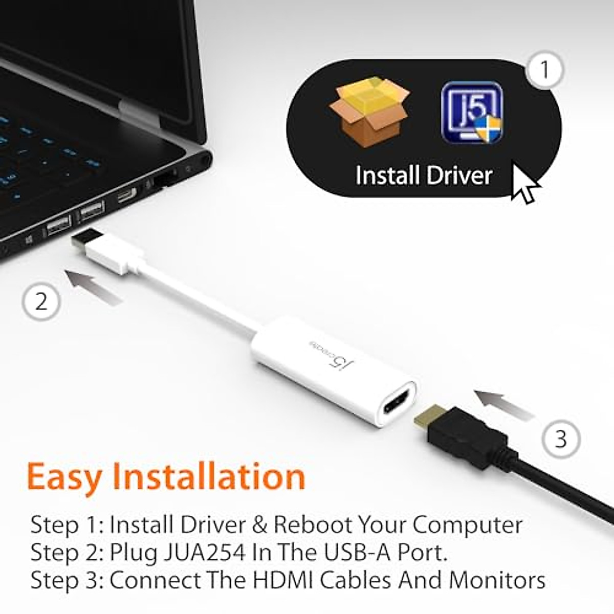 j5create JUA254 USB 3.0 to HDMI™ External Video Adapter, White