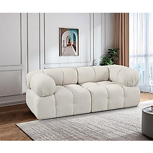 Meridian Furniture 611Cream-S68A Ames Collection Modern | Contemporary Modular Sofa with Rich Cream Boucle Fabric, Modular to Create Infinite Configurations, 68" W x 34" D x 28" H, Cream