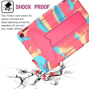 UUcovers Kindle Fire HD 10 & 10 Plus Tablet Case (Only Fits 11th Generation, 2021 Release) with Kickstand Shockproof 3 in 1 Heavy Duty Rugged Hybrid Hard PC & Soft Silicone Cover, Rainbow & Rose Red