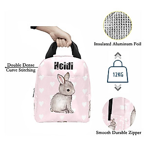 zaaprintblanket Custom Name Lunch Bag For Men Women Personalized Pink Bunny Cooler Lunch Box Portable with Name for Gift Workout Camping