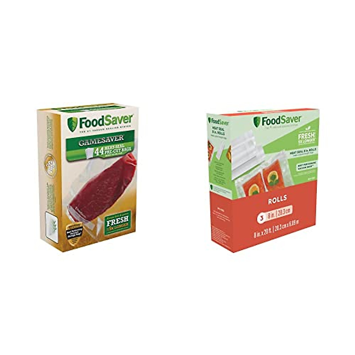 FoodSaver GameSaver 1 Quart Vacuum Seal Bag with BPA-Free Multilayer Construction, 44 Count & Vacuum Sealer Bags, Rolls for Custom Fit Airtight Food Storage and Sous Vide, 8" x 20' (Pack of 3)