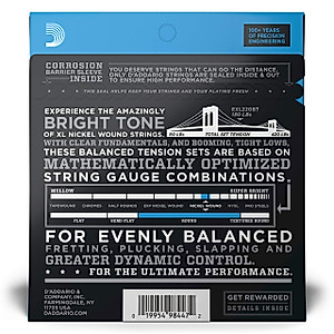 D'Addario EXL220BT 45-65 Gauge Nickel Wound Bass Guitar Strings, Balanced Tension Super Light